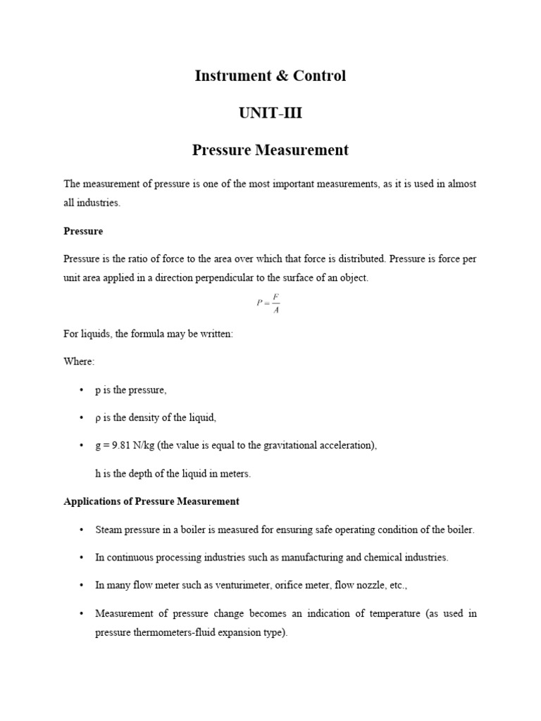 Unit III Notes | Download Free PDF | Pressure Measurement | Thermocouple Unit III Notes | Download Free PDF | Pressure Measurement | Thermocouple