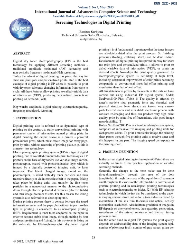 Screening Technologies in Digital Printi | PDF | Printing | Printer ...