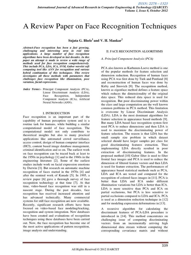 A Review Paper On Face Recognition Techn | PDF | Principal Component Analysis | Support Vector ...