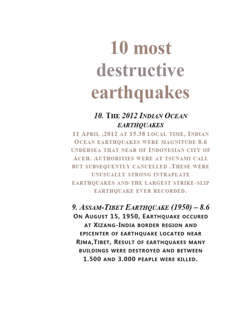 10 Most Destructive Earthquakes | PDF