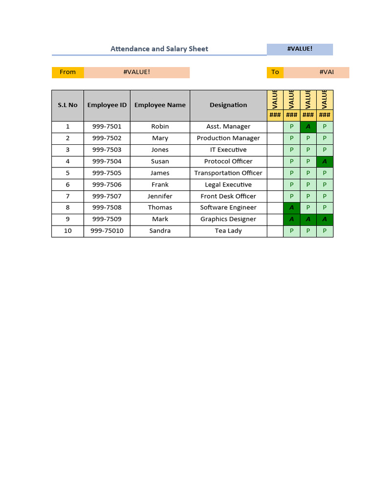 Attendance and Salary Sheet Format | PDF