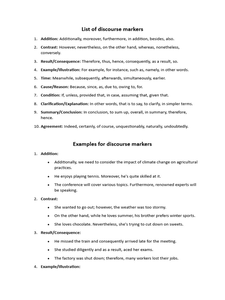 List of Discourse Markers | PDF