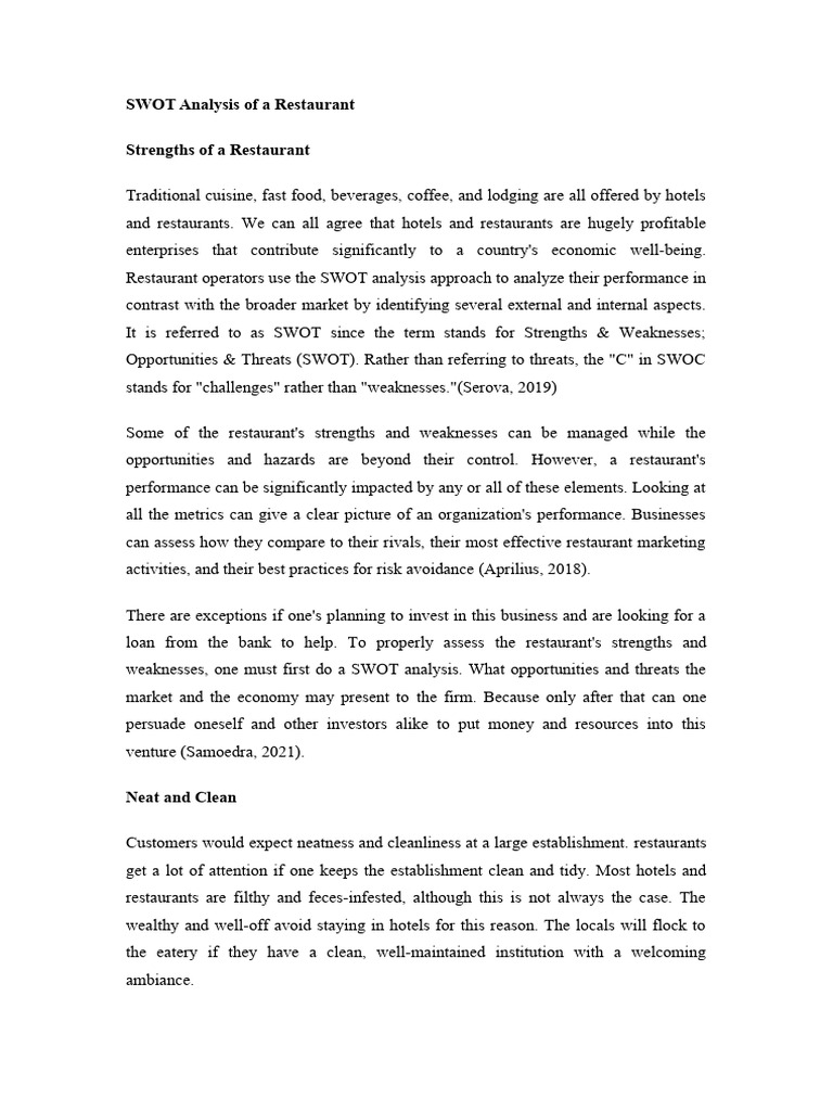 SWOT Analysis of A Restaurant - Edited | Download Free PDF | Swot ...