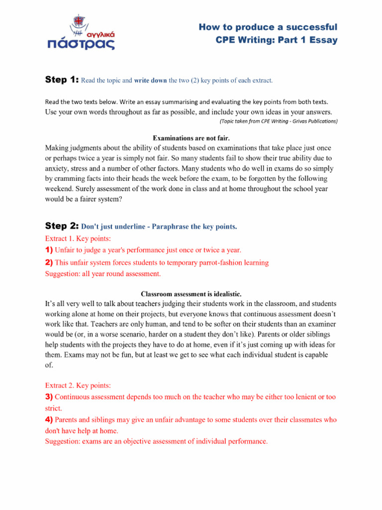 Cpe Part 1 Tips On Model Essay | PDF