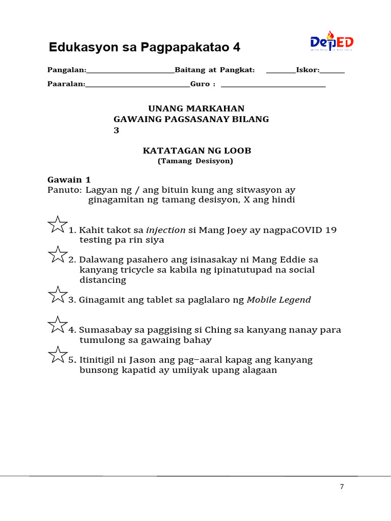 EsP 4-Q1-G.Pagsasanay-3 | PDF