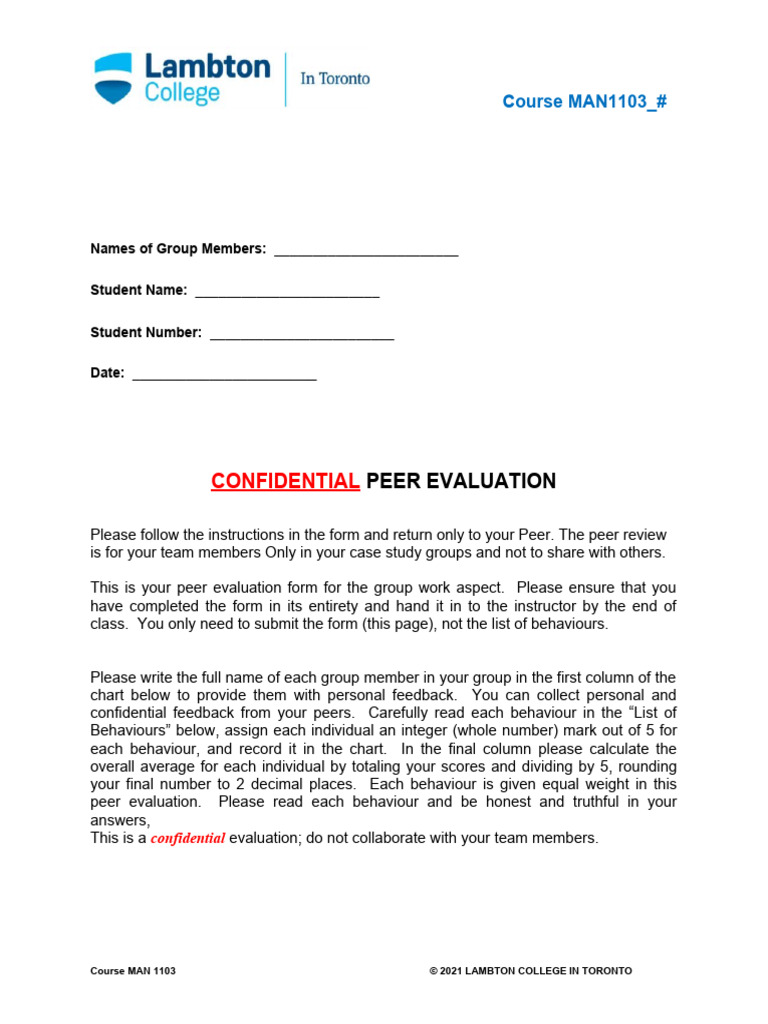 Peer Evaluation Form - NS-F21 | PDF
