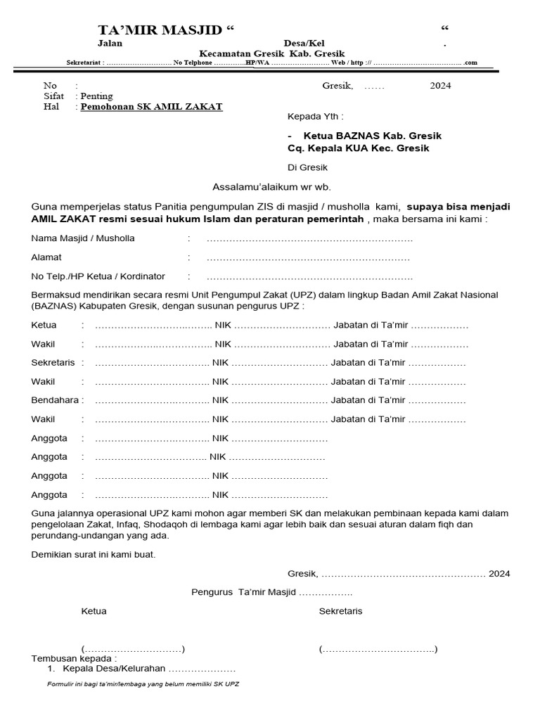 Permohonan SK Pembentukan UPZ Masjid | PDF