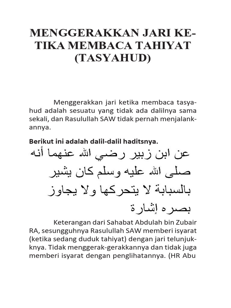 16. MENGGERAKKAN JARI KE- TIKA MEMBACA TAHIYAT (TASYAHUD) | PDF