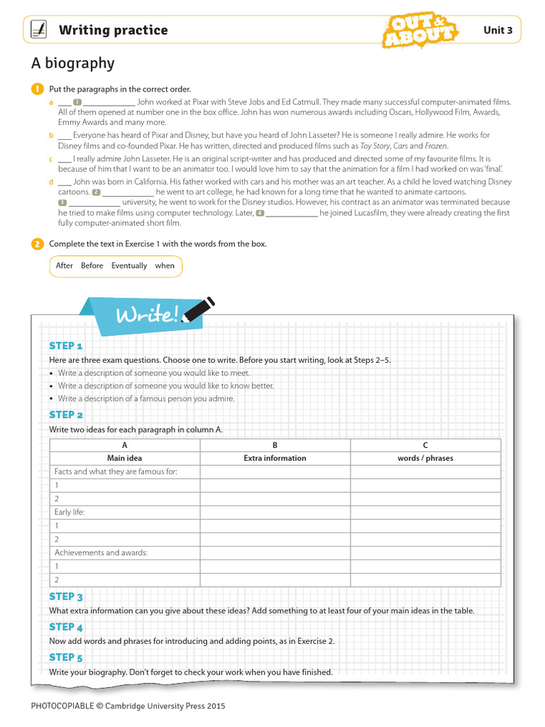 Unit 3 Writing Practice | PDF | Pixar