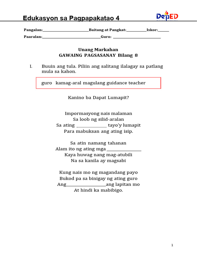 EsP 4-Q1-G.Pagsasanay-8 | PDF