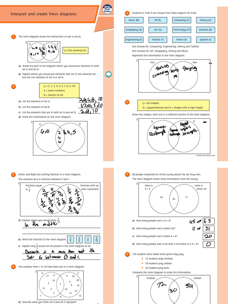 WO2 Interpret and Create Venn Diagrams | PDF | Mathematics