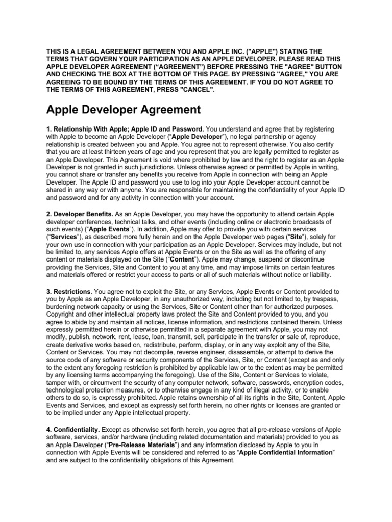 Apple Developer Agreement 20230605 English | PDF