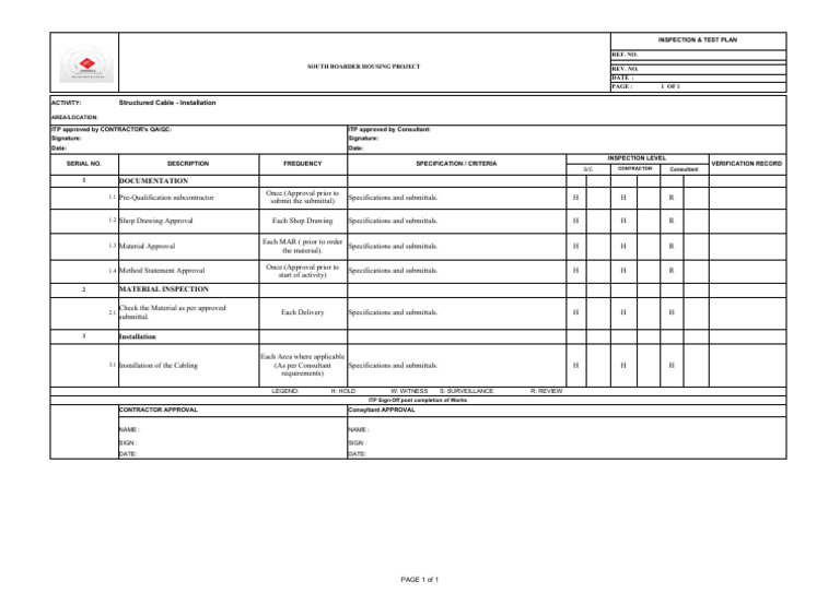 Cable Installation Inspection Plan | PDF | Building Engineering ...