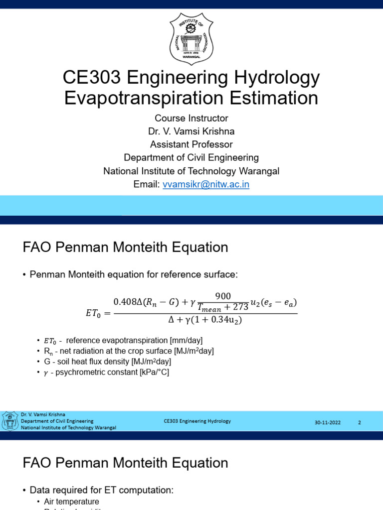 9 CE303 Evapotranspiration Estimation | PDF | Evapotranspiration ... 9 CE303 Evapotranspiration Estimation | PDF | Evapotranspiration ...
