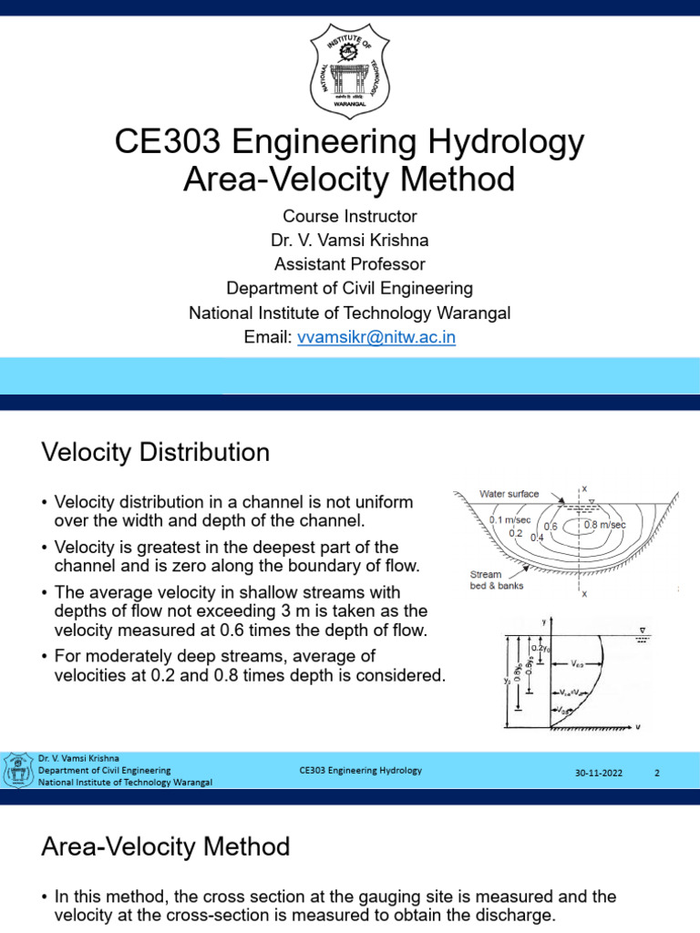 15 CE303 Area Velocity Method | PDF | Drainage Basin | Surface Runoff