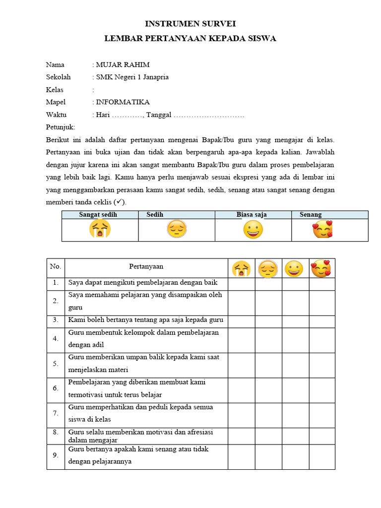 Survei Kepuasan Siswa Terhadap Guru | PDF | Pengembangan Diri