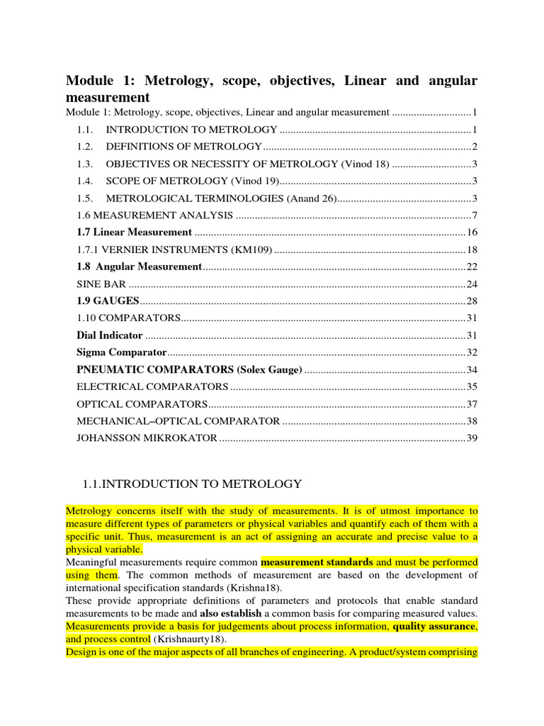 Metrology Basic Measurement M1 Part I | PDF
