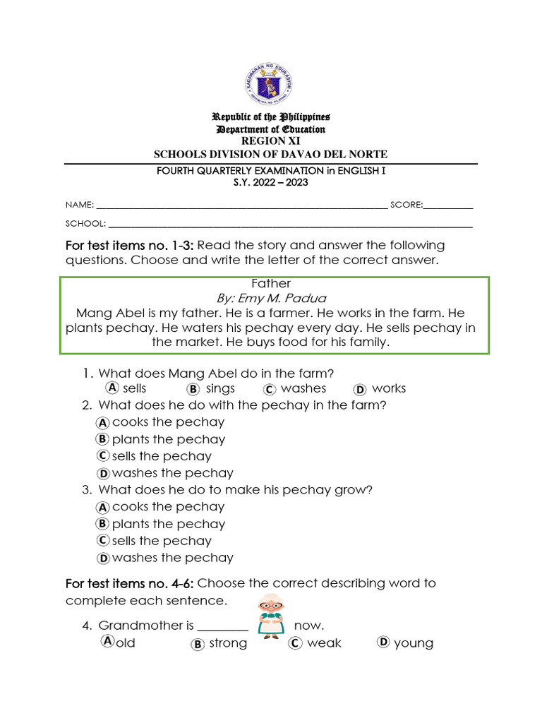 ENGLISH 1 - Test Paper | PDF | Taste | Mango