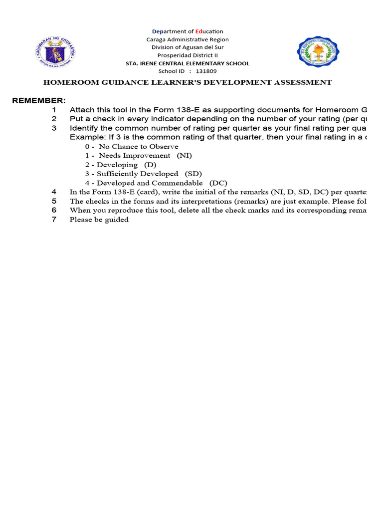 Homeroom Guidance Development Assessment | PDF