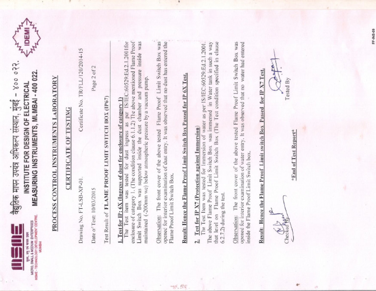 Test Certificate IP 67 | PDF