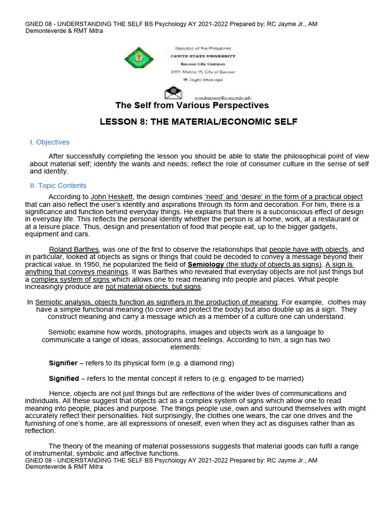 LESSON-8_Material-Self | PDF