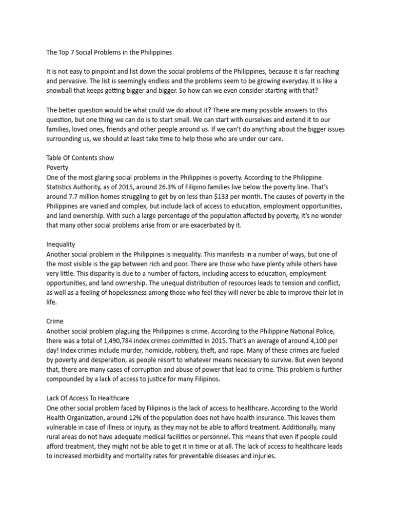 Top Social Problems in the Philippines | PDF | Poverty | Poverty ...