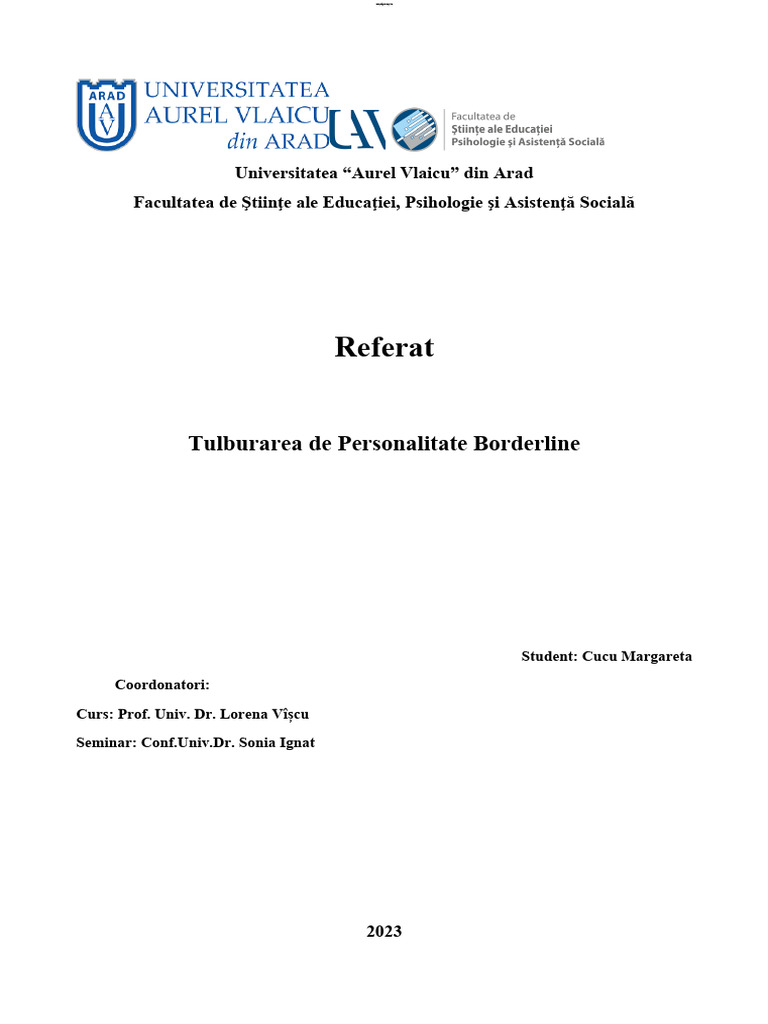 Tulburarea-De-Personalitate-Borderline - Cucu Margareta - CEP II | PDF