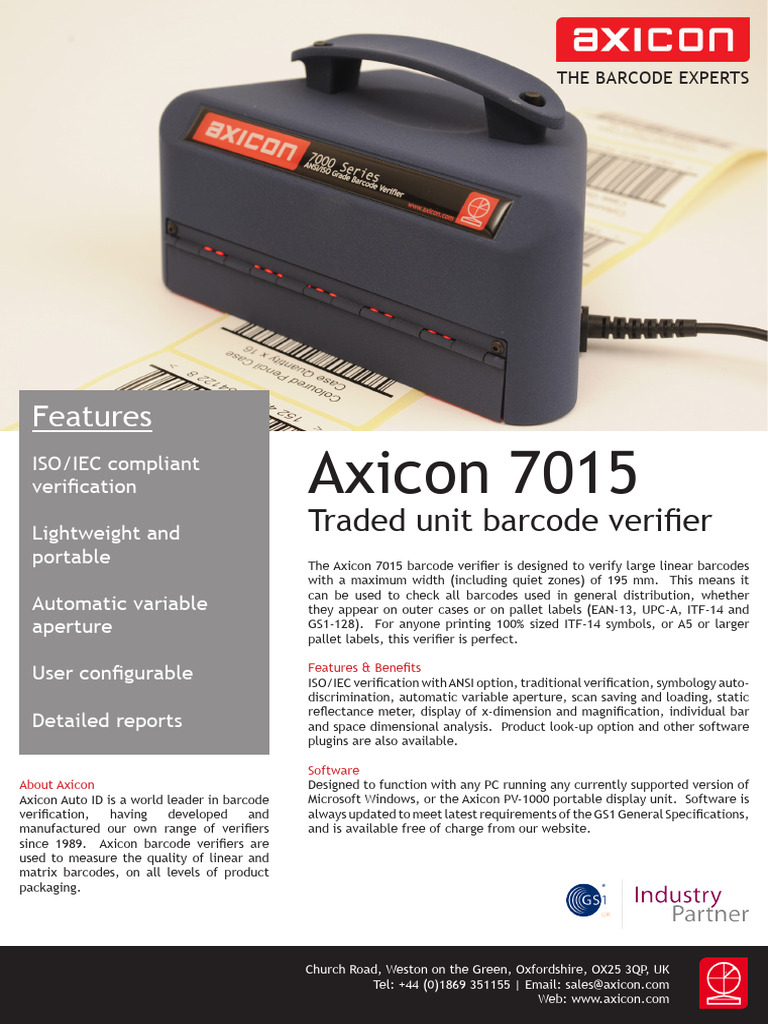 Axicon 7015 Barcode Verifier | PDF | Barcode | Universal Product Code
