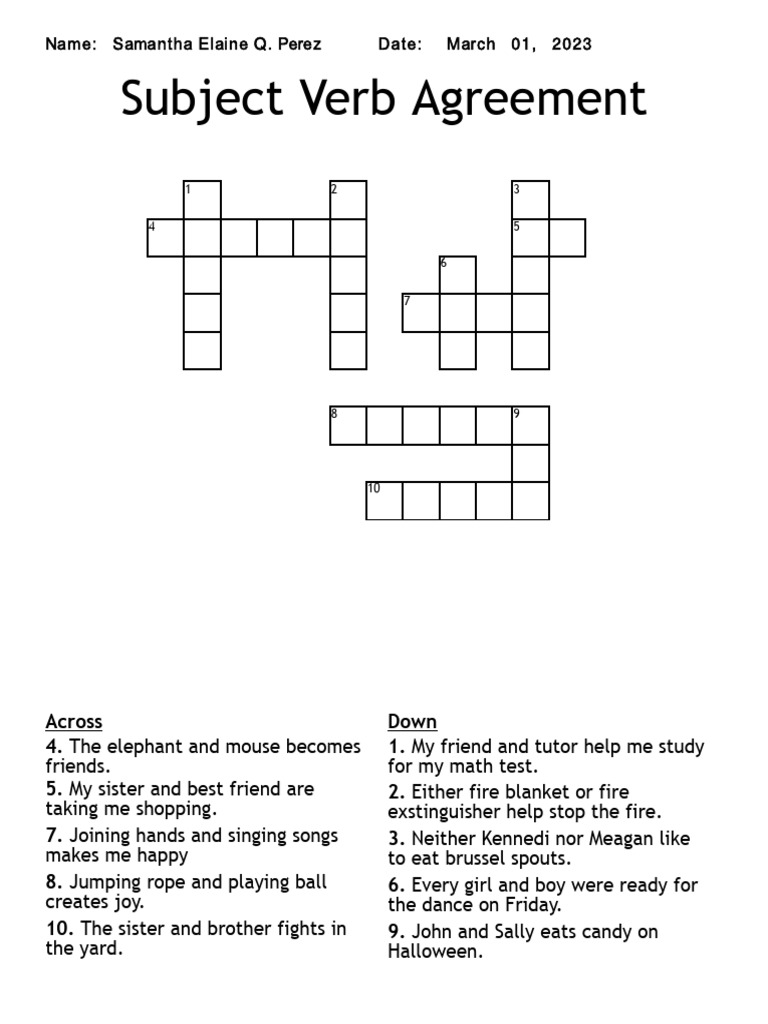 Subject - Verb - Agreement Activity | PDF | Wellness