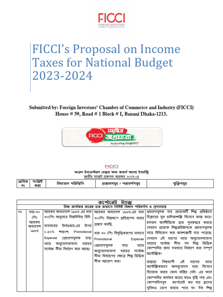 FICCI Income Tax Proposal 2023-24 - 28022023 | PDF