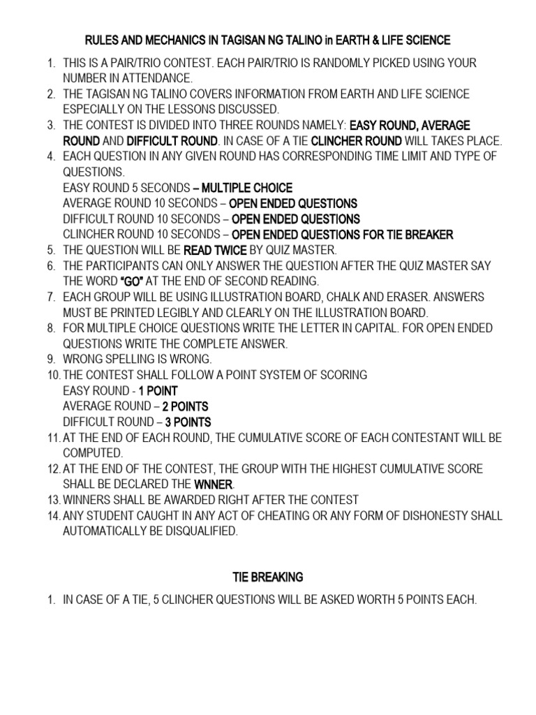 Quiz Bee Mechanics and Guidelines | PDF