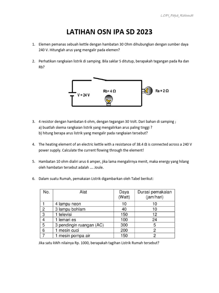 Soal Olimpiade IPA SD 2023 | PDF