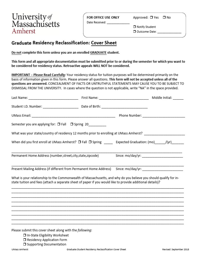 UMass Grad Residency Reclassification Form | PDF | Social Science