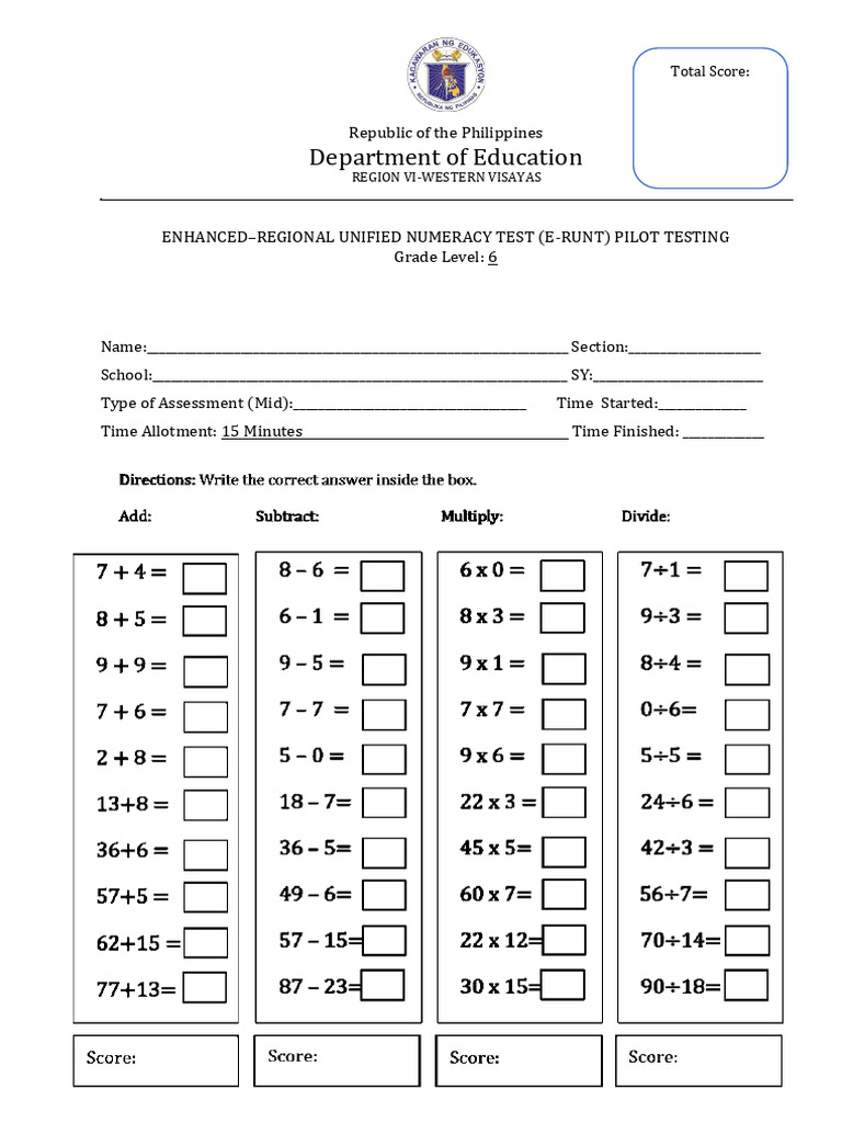 Grade 6 Enhanced Numeracy Test 2024 | PDF