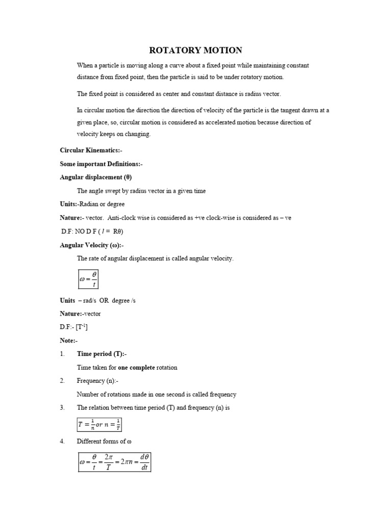 Rotatory Motion | PDF | Velocity | Acceleration