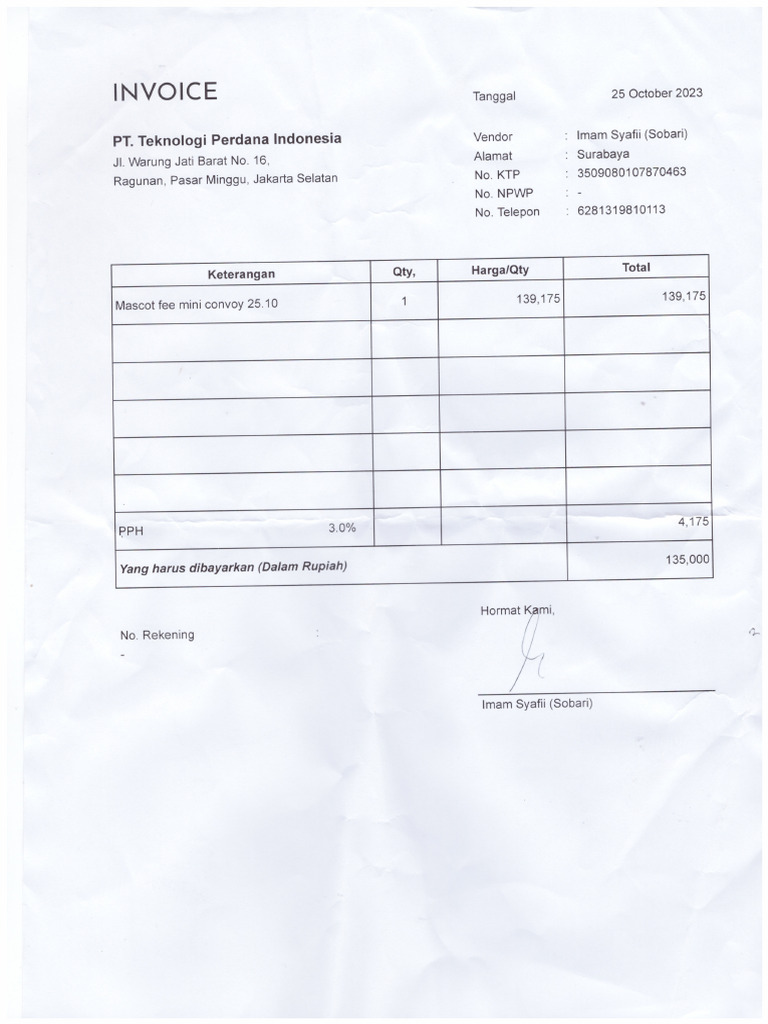 Invoice Mascott Mini Convoy 25.10 | PDF