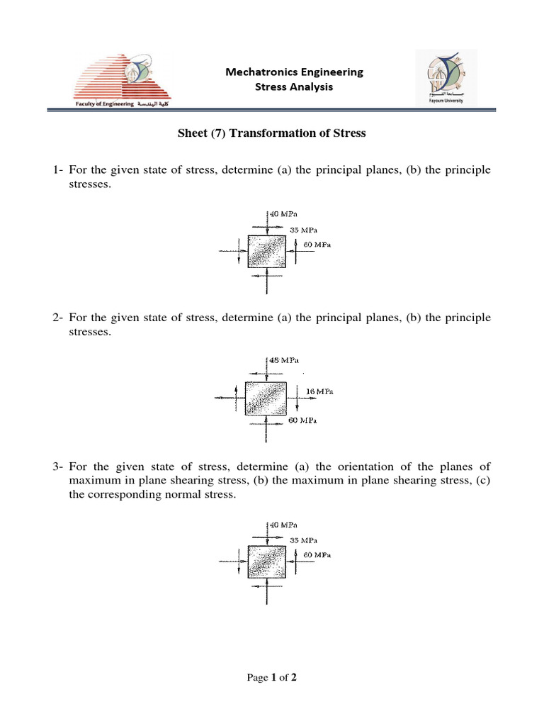 Sheet 7 Transformation of Stress | PDF