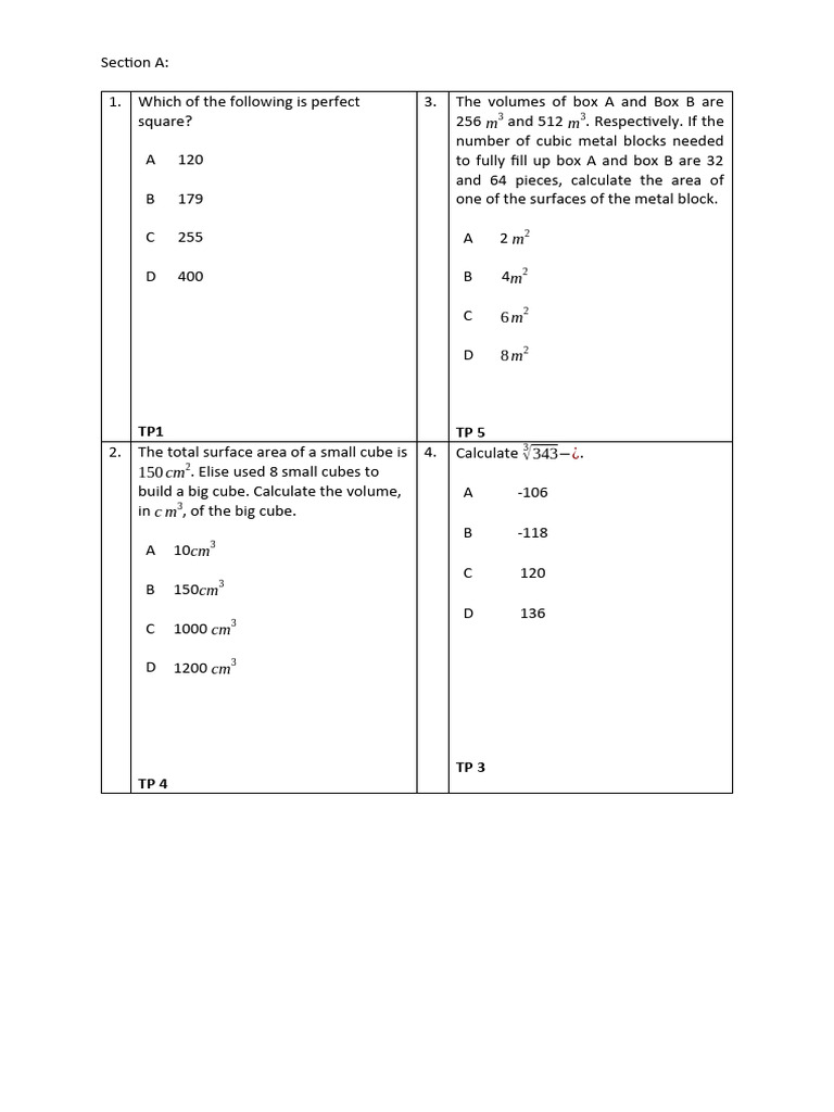 Chapter 3 Square, Square Roots, Cubes and Cube Roots | PDF | Area | Volume