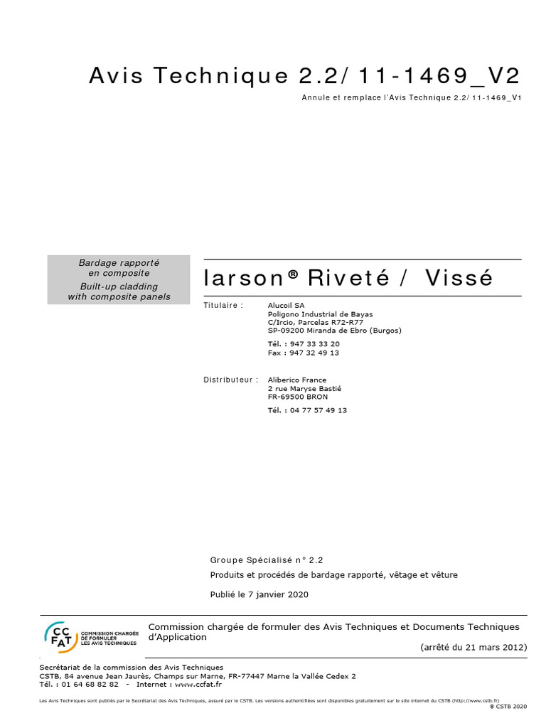 cstb-larson-rivete-visse-at-2.2-11-1469-v2-AVIS TECHNIQUE-LARSON RIVETE VISSE | PDF