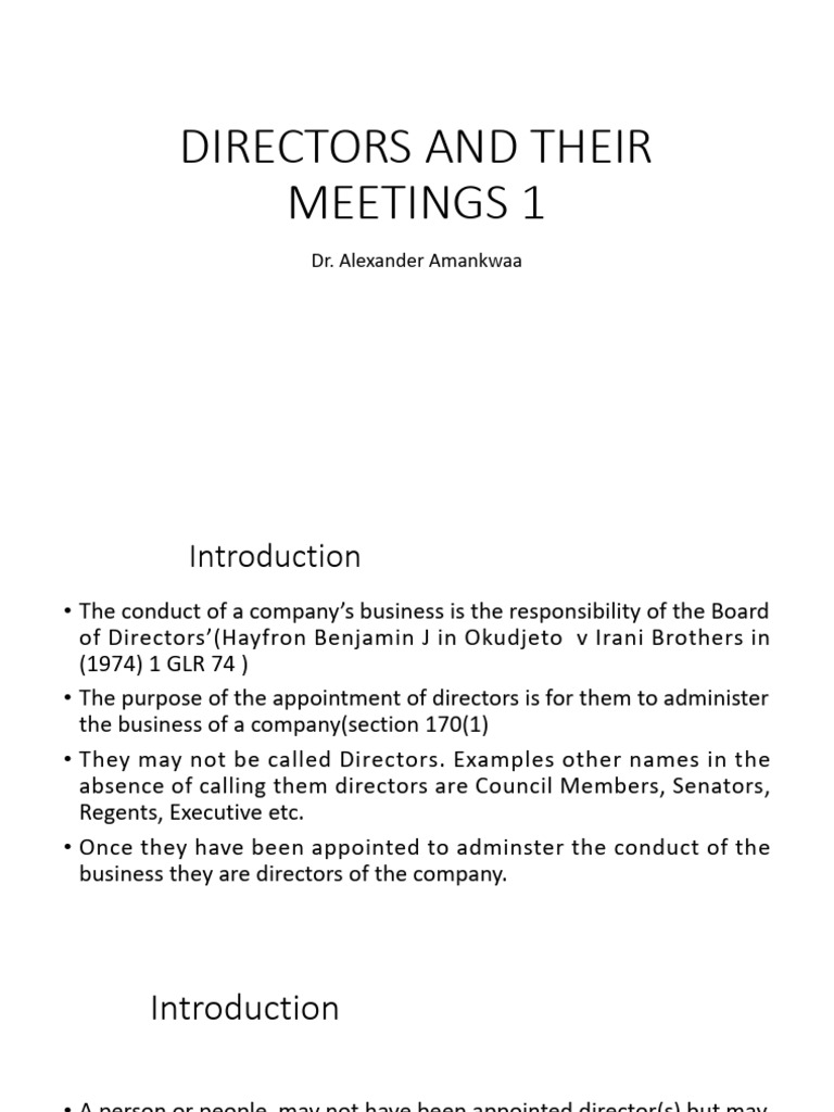 Directors and Their Meetings | PDF | Board Of Directors | Government