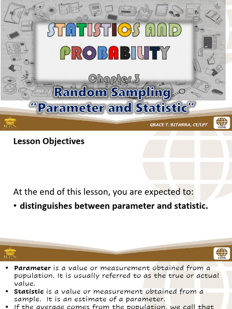 PSUnit III Lesson 1.3 Random Sampling Parameter and Statistic | PDF | Variance | Standard Deviation
