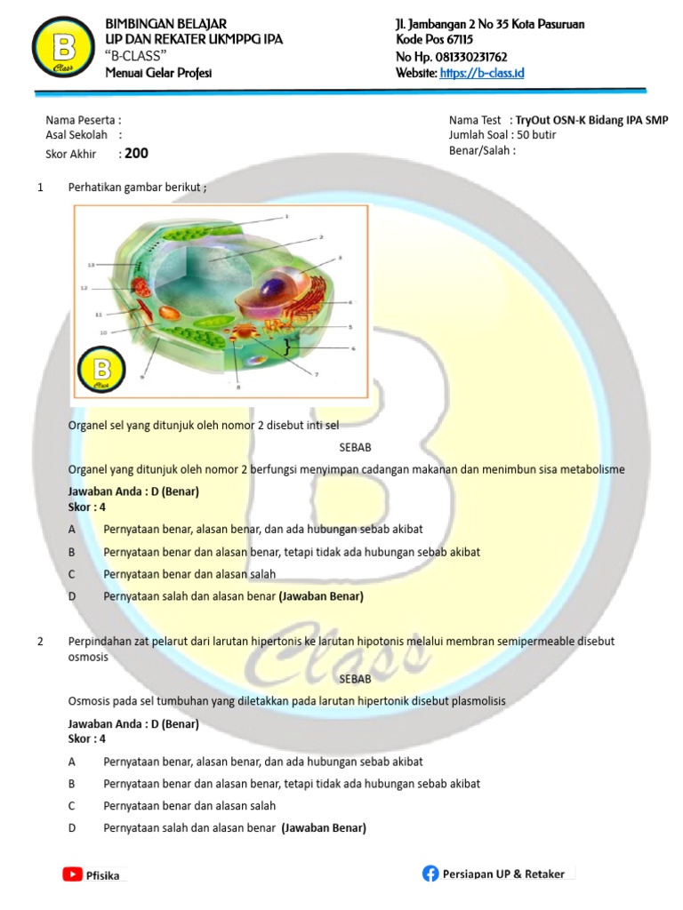 Soal Osn Ipa B-Class | PDF