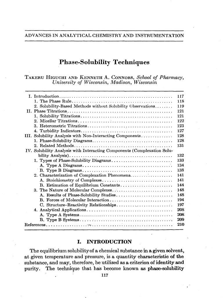 1965 Adv Anal Chem 4 117-212 Higuchi Phase Solubility Techniques | PDF
