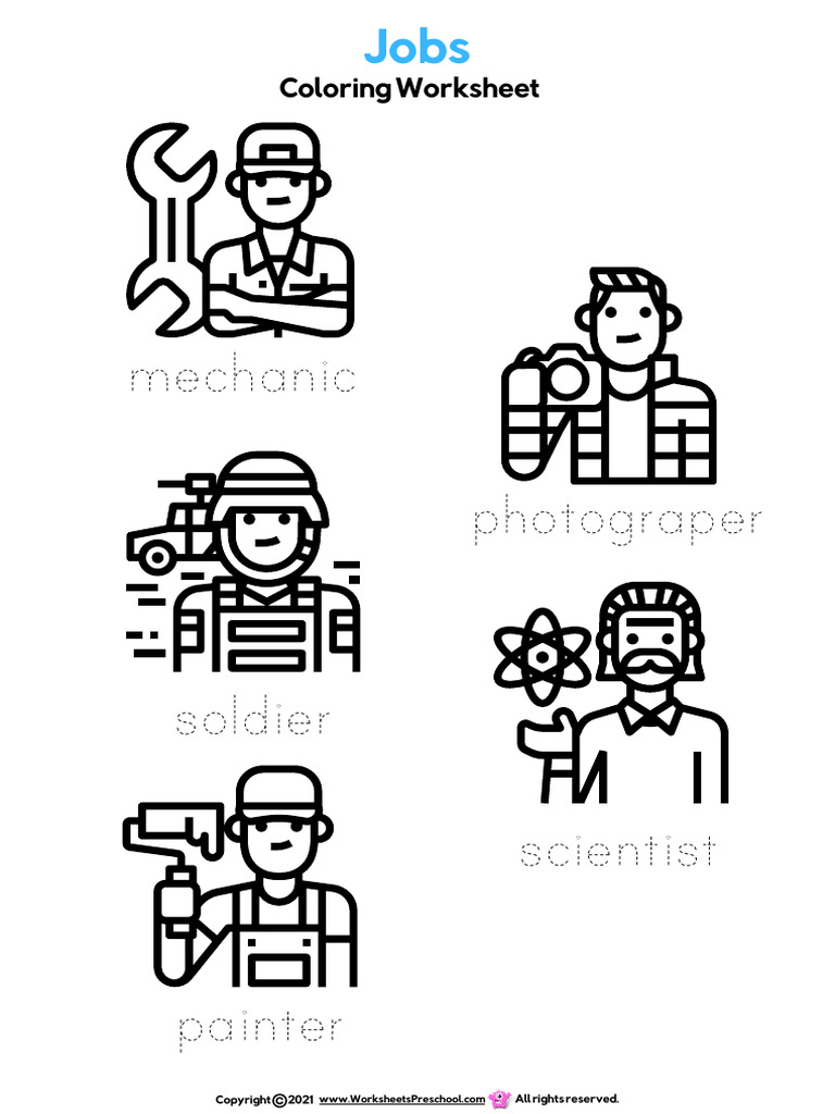 Jobs Coloring Worksheet 3 | PDF