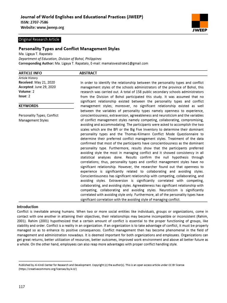 Personality Types and Conflict Managemen B9e0f569 | PDF | Extraversion ...