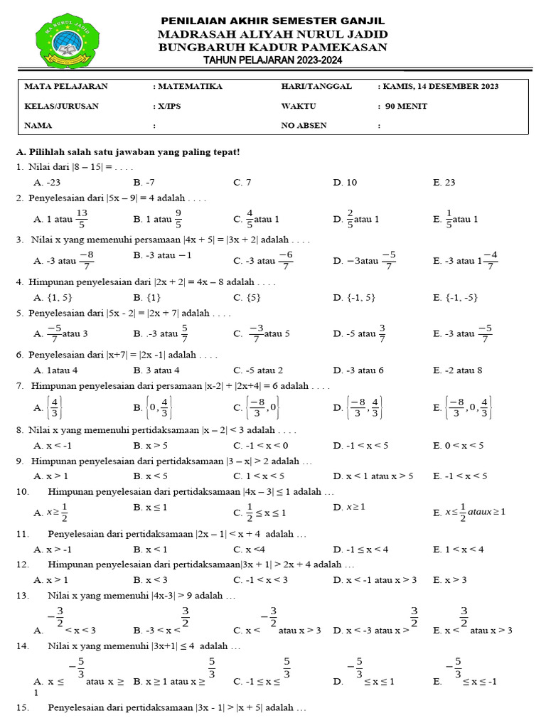 Pas X MTK Wajib | PDF