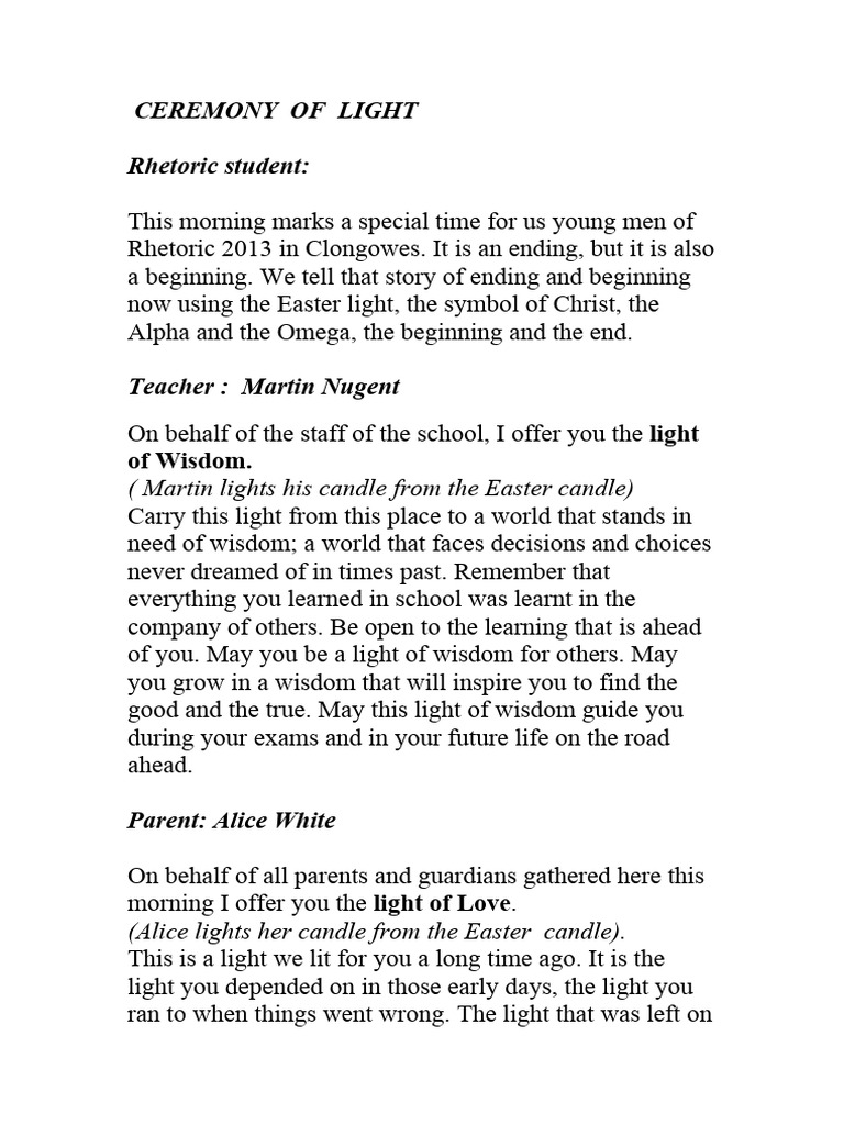 Ceremony of Light Script | PDF | Language Arts & Discipline | Wellness