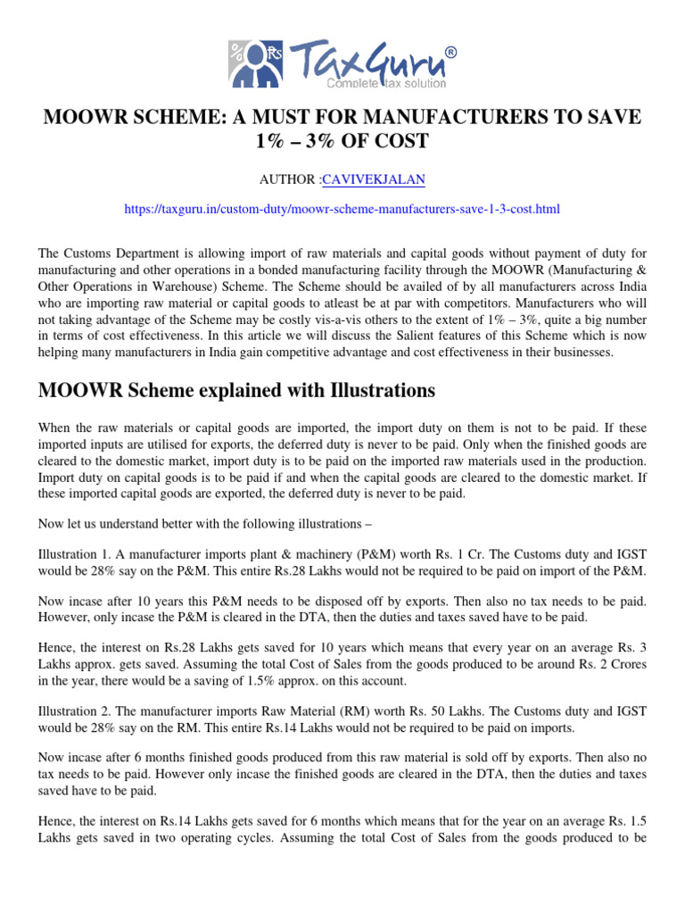 MOOWR Scheme_ A Must For Manufacturers | PDF | Customs | Imports