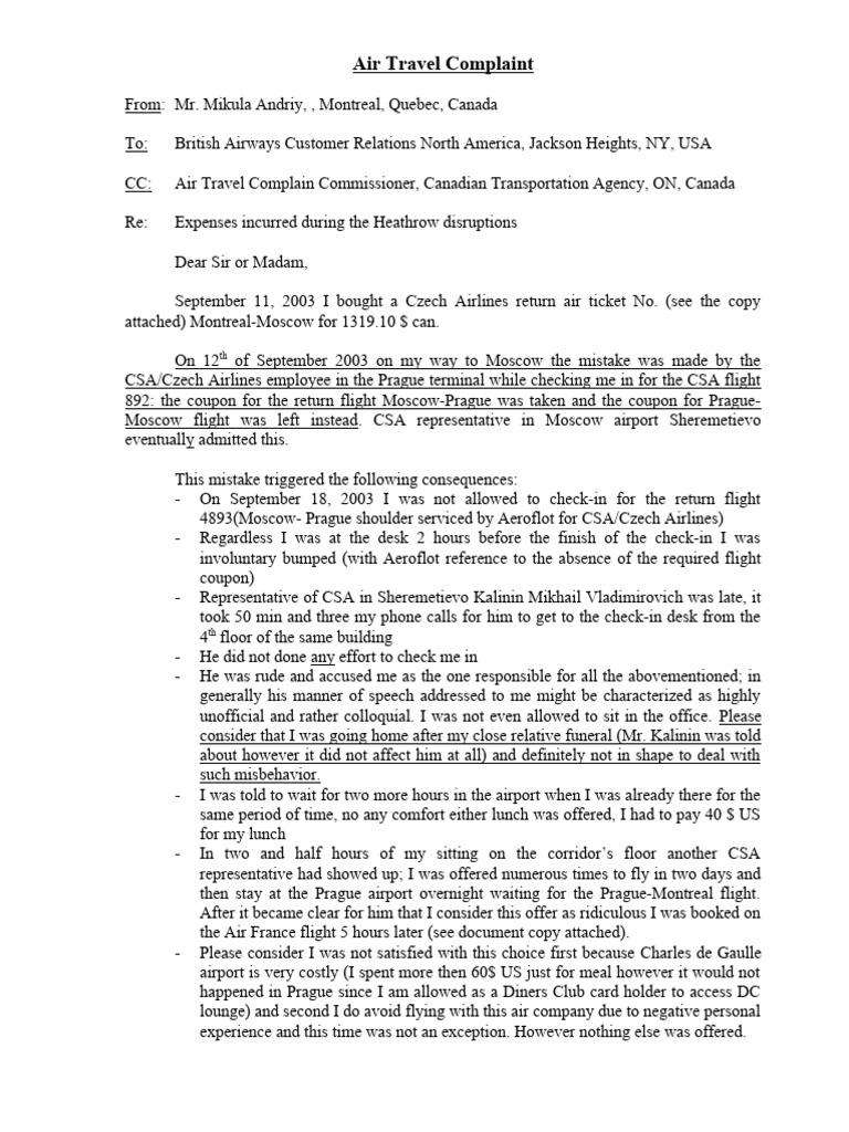 Air Travel Complaint | PDF