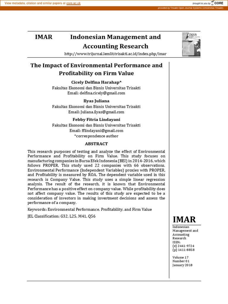 Imar Indonesian Management and Accounting Research | PDF | Investing | Multicollinearity